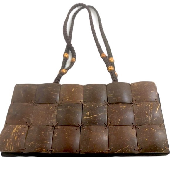Vintage | Bags | Vintage Brown Woven 6s Coconut Shell Purse | Poshmark